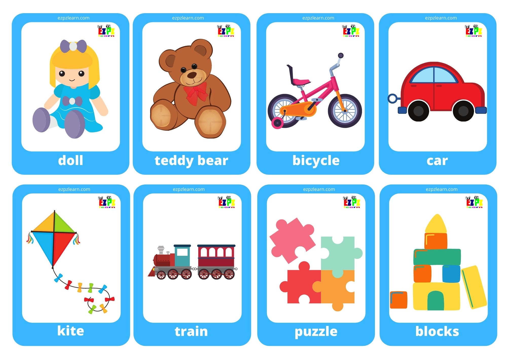 Toys Game Cards / Mini Flashcards - Ezpzlearn.com Toys Game Cards / Mini Flashcards - Ezpzlearn.com